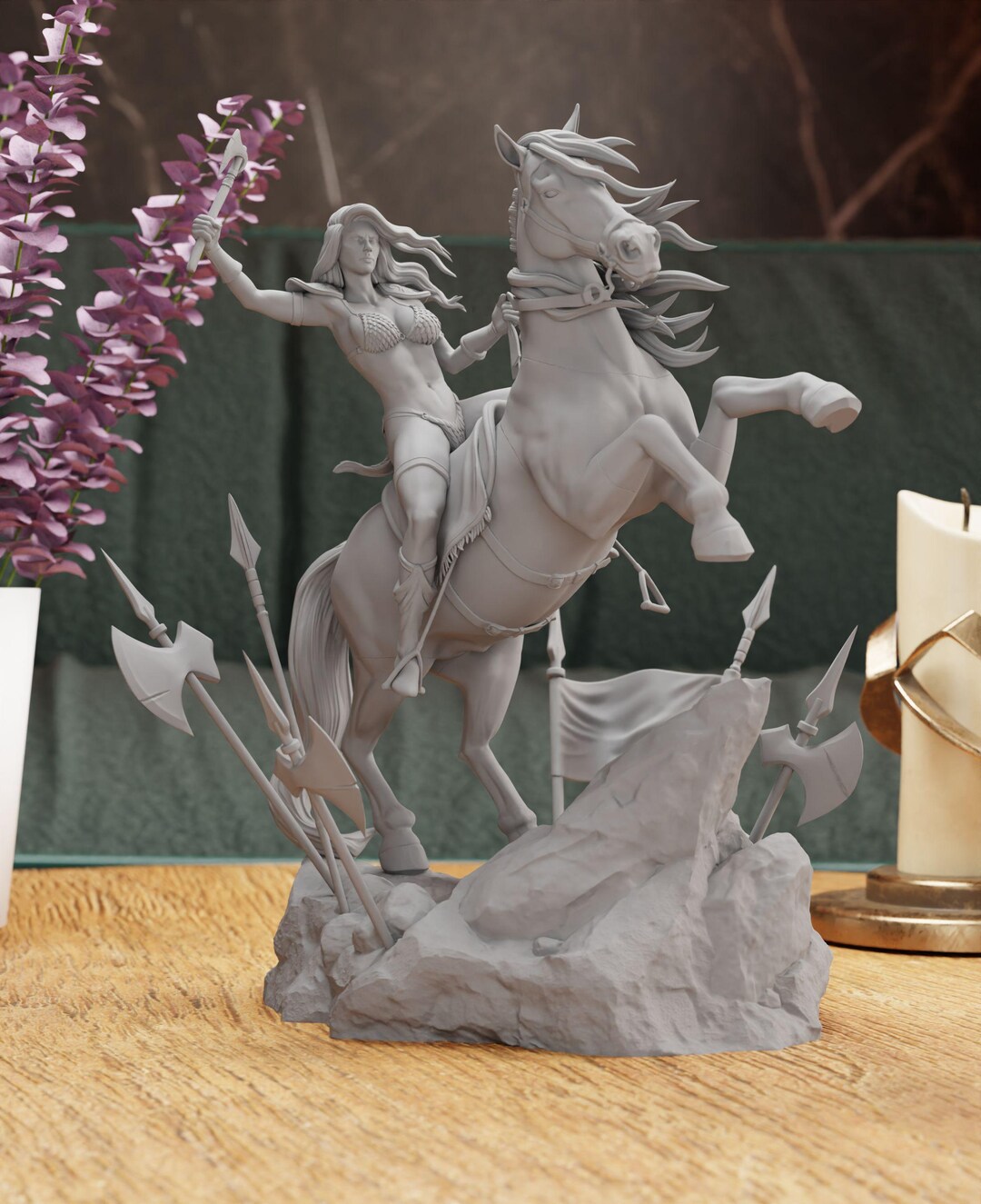 Red Sonja Figurine Statue Red Sonja Figure Fearless Warrior and Mounted ...