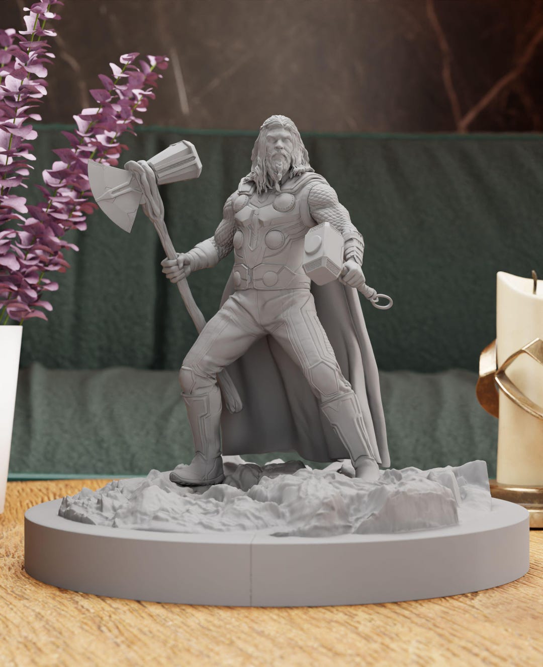 Battle-hardened Hero Figurine Statue – Hammer & Axe-wielder Figure ...