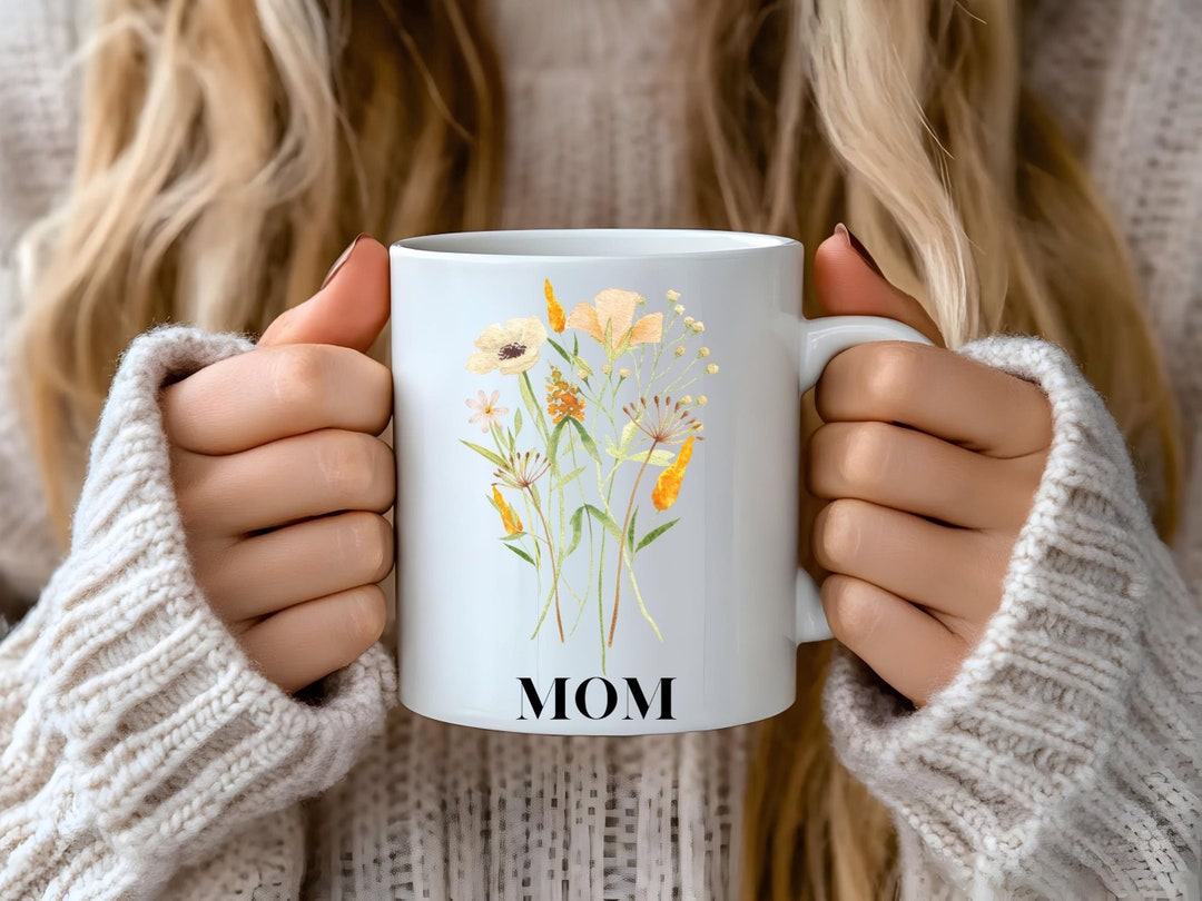 Wildflower Mugs Mom Mugs Ceramic Mom Coffee Mugs Yellow Floral Morning ...