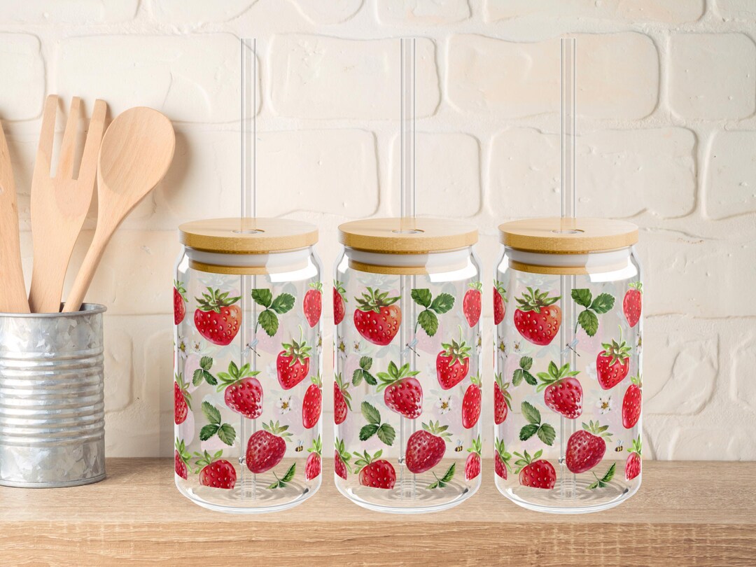 Strawberry Tumblers Strawberry Sipper Glass Strawberry Aesthetic Coffee ...