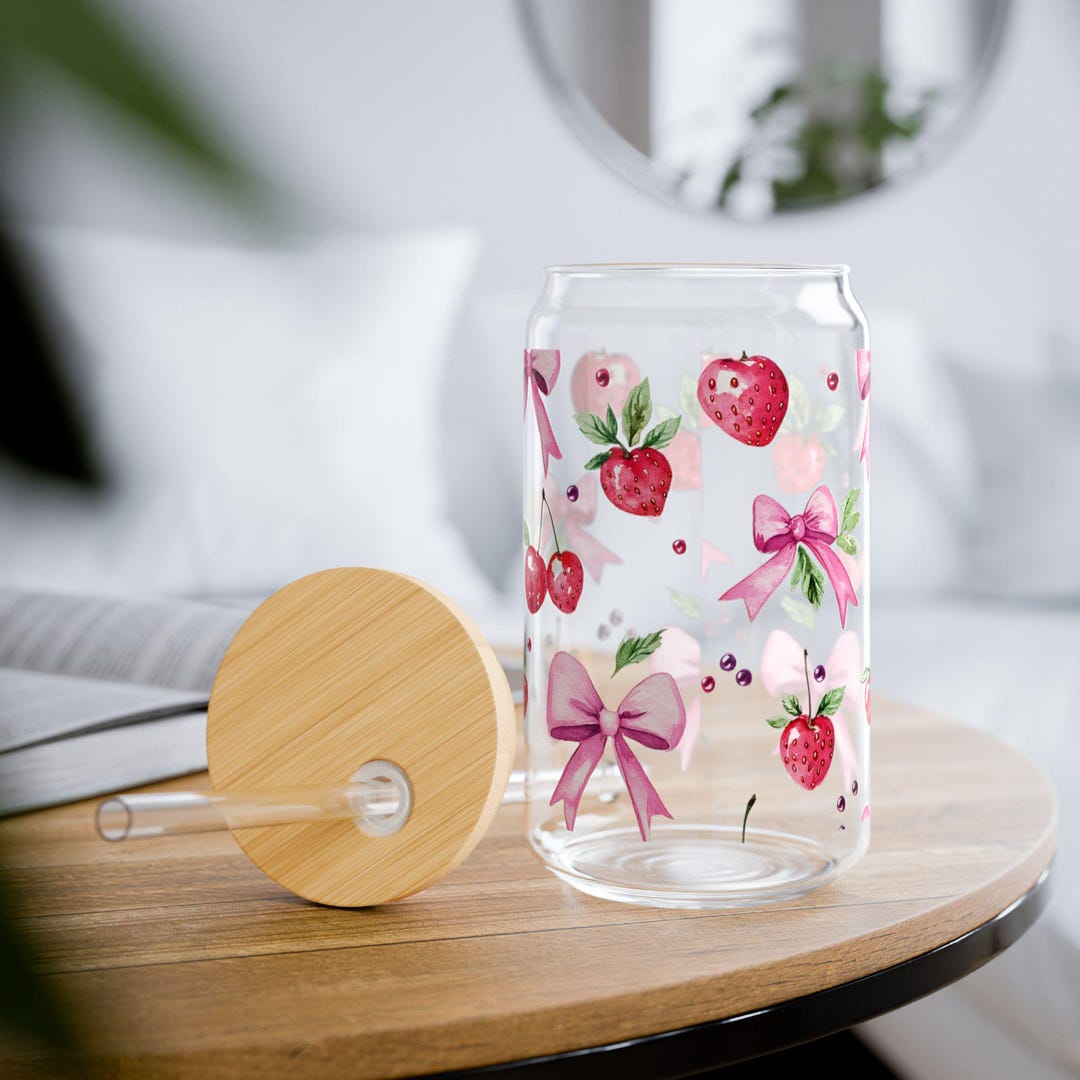 Coquette Tumbler Sipper Glass Strawberry Aesthetic Coffee Glass With ...