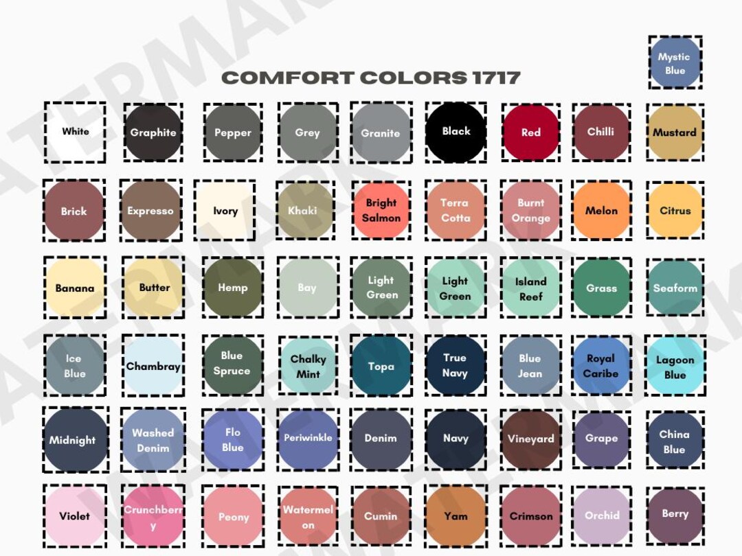Comfort Colors Color Chart C1717 - 55 Colors Color Chart Comfort Colors ...