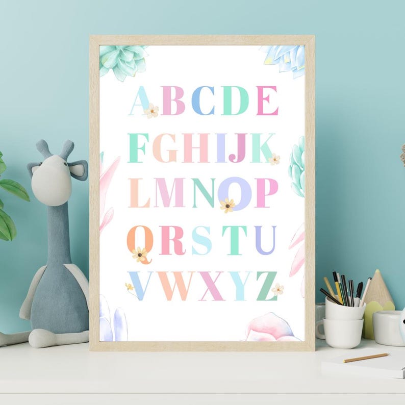 Colorful Alphabet Art Print Nursery Wall Art Education Playroom Decor ...