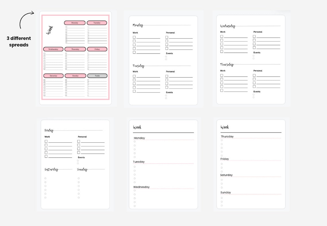 Weekly Bullet Journal Spread Printable Planner Layout Minimalist Weekly ...