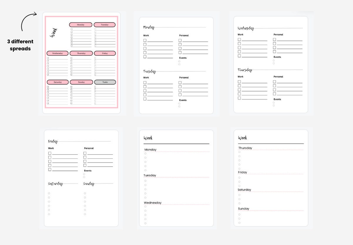 Weekly Bullet Journal Spread Printable Planner Layout Minimalist Weekly ...