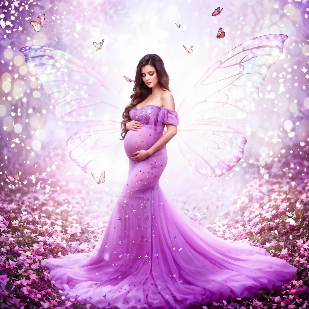 Butterfly Maternity Photo Overlay Pregnant Woman Surrounded by Floating ...