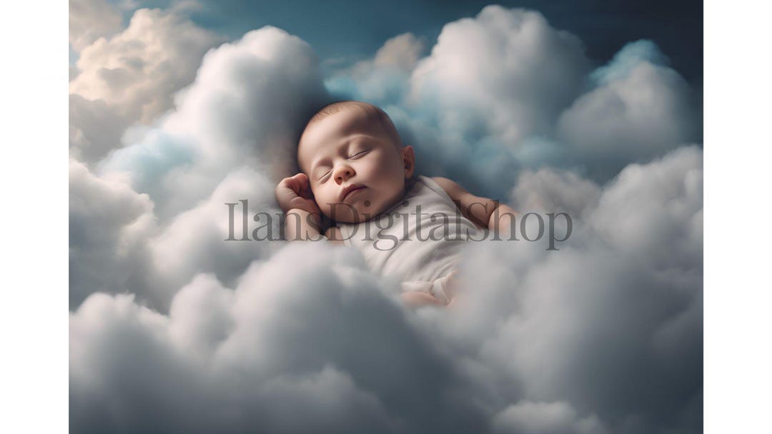 Digital Newborn Background Baby in the Clouds, Realistic Sleeping ...