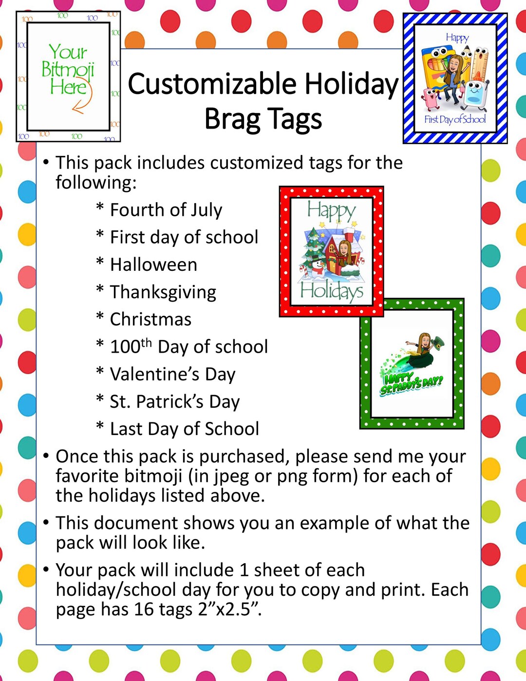 Bitmoji Holiday Brag Tags - Customized for You - Etsy