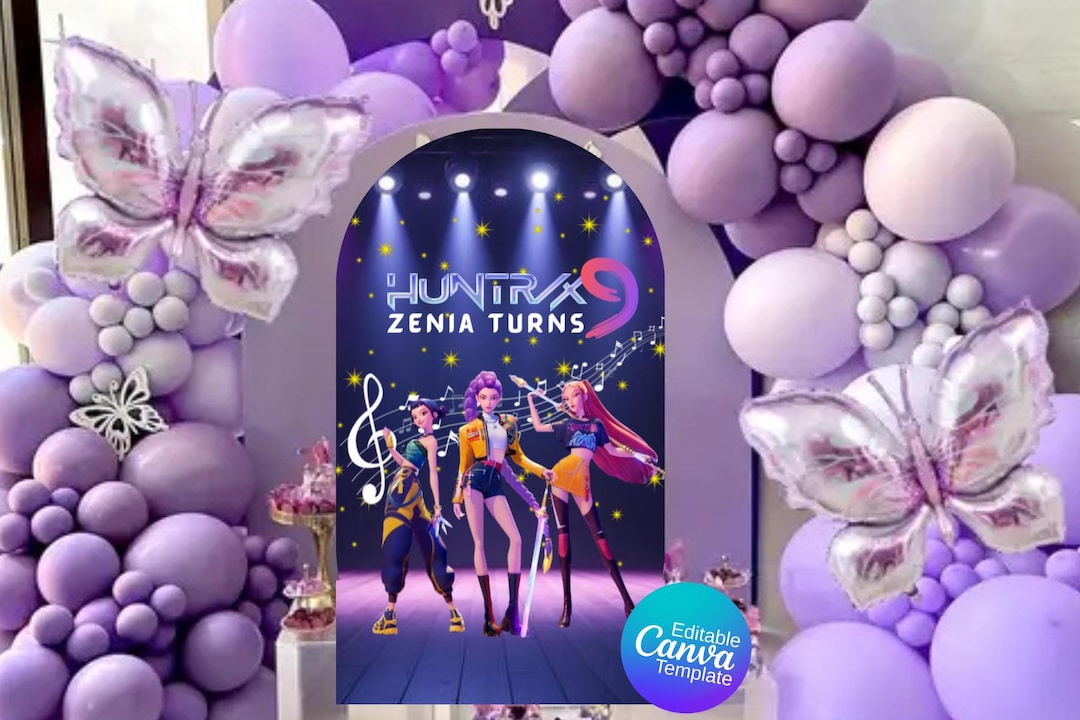 Kpop Birthday Backdrop | Huntrix Theme, Editable Canva Template ...