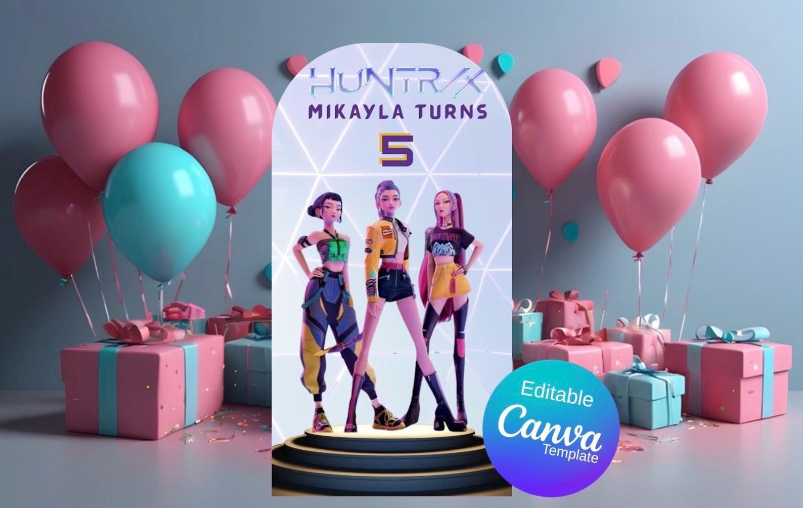 Kpop Birthday Backdrop | Huntrix Theme, Editable Canva Template ...