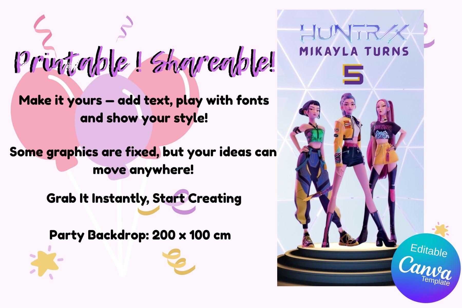 Kpop Birthday Backdrop | Huntrix Theme, Editable Canva Template ...