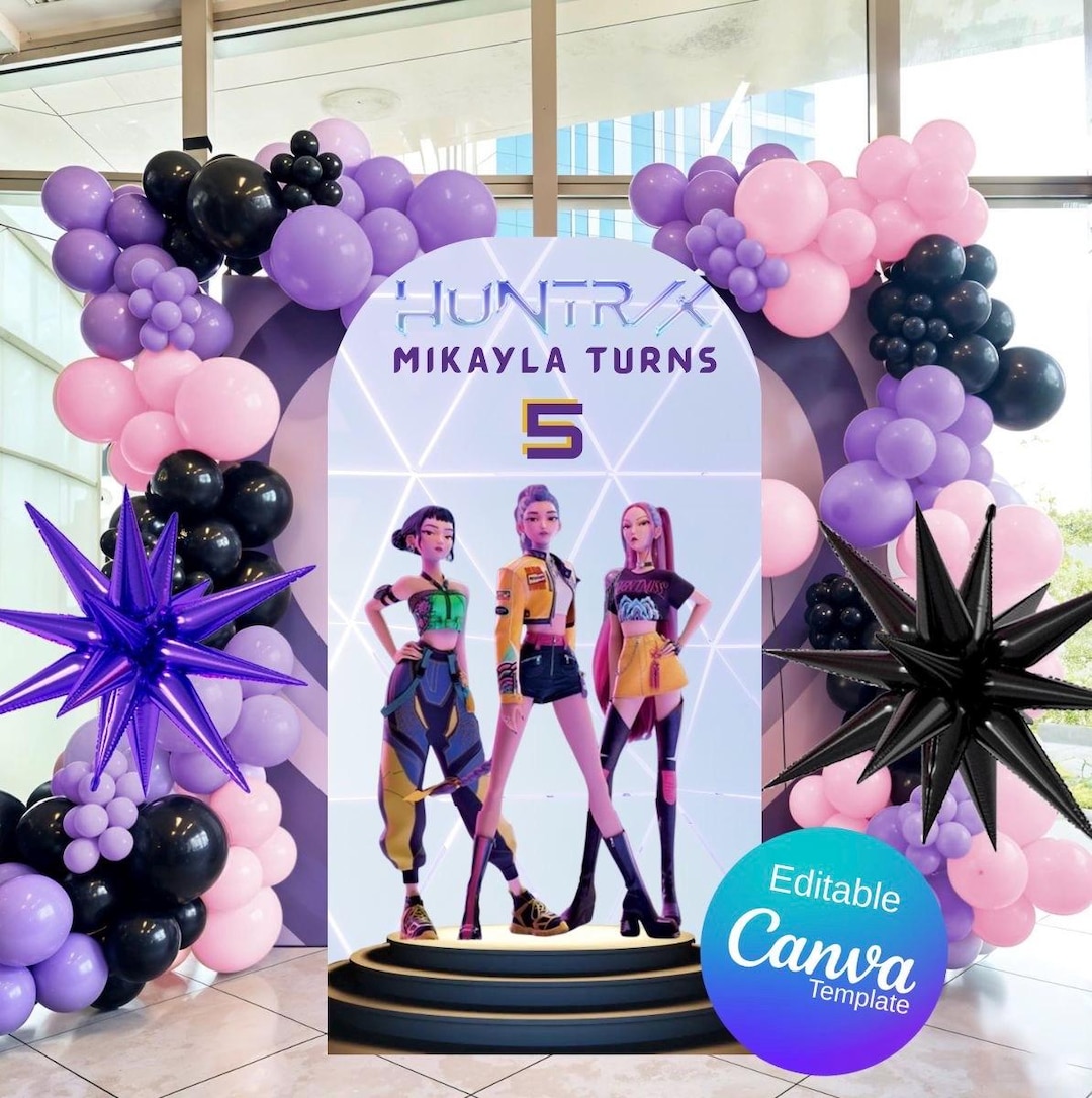 Kpop Birthday Backdrop | Huntrix Theme, Editable Canva Template ...