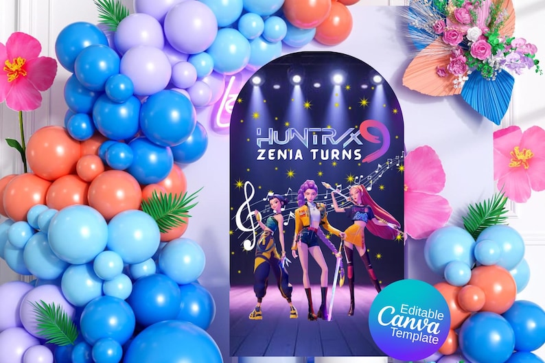 Kpop Birthday Backdrop | Huntrix Theme, Editable Canva Template ...