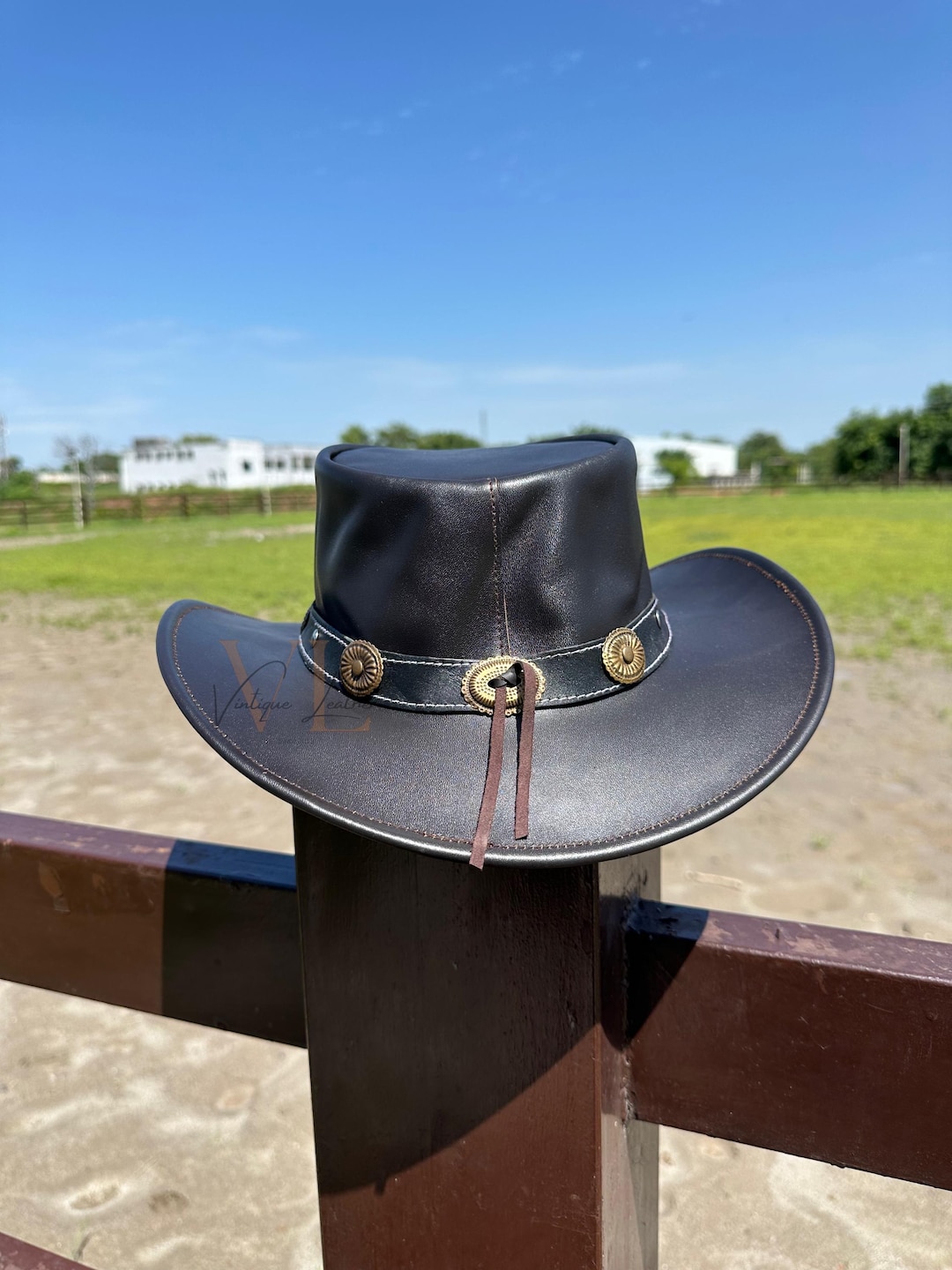 Men's Real Leather Cowboy Western Style Hat Tan Vintage Style Cowboy ...