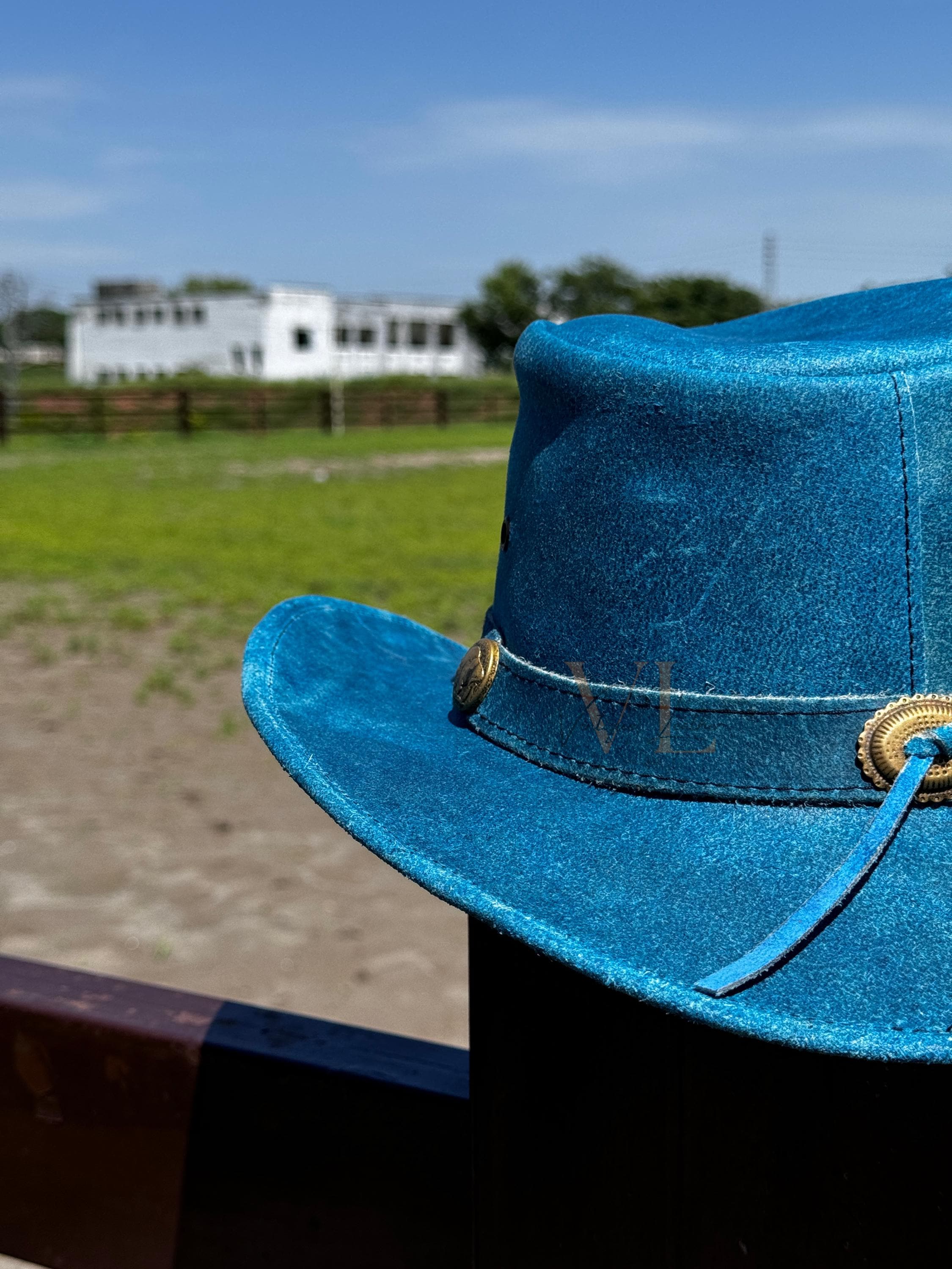 Vintage Blue Cowboy Leather Hat Crazy Horse Bush Hats Unisex Western ...