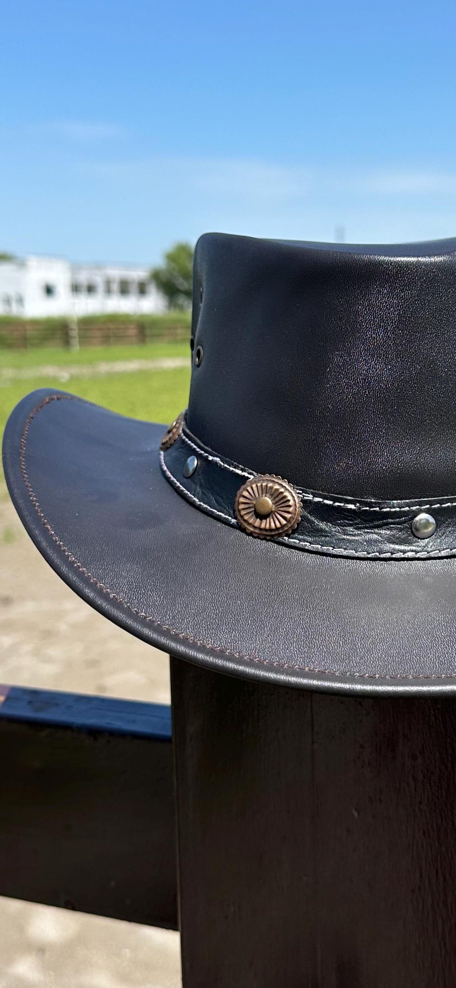 Men's Real Leather Cowboy Western Style Hat Tan Vintage Style Cowboy ...