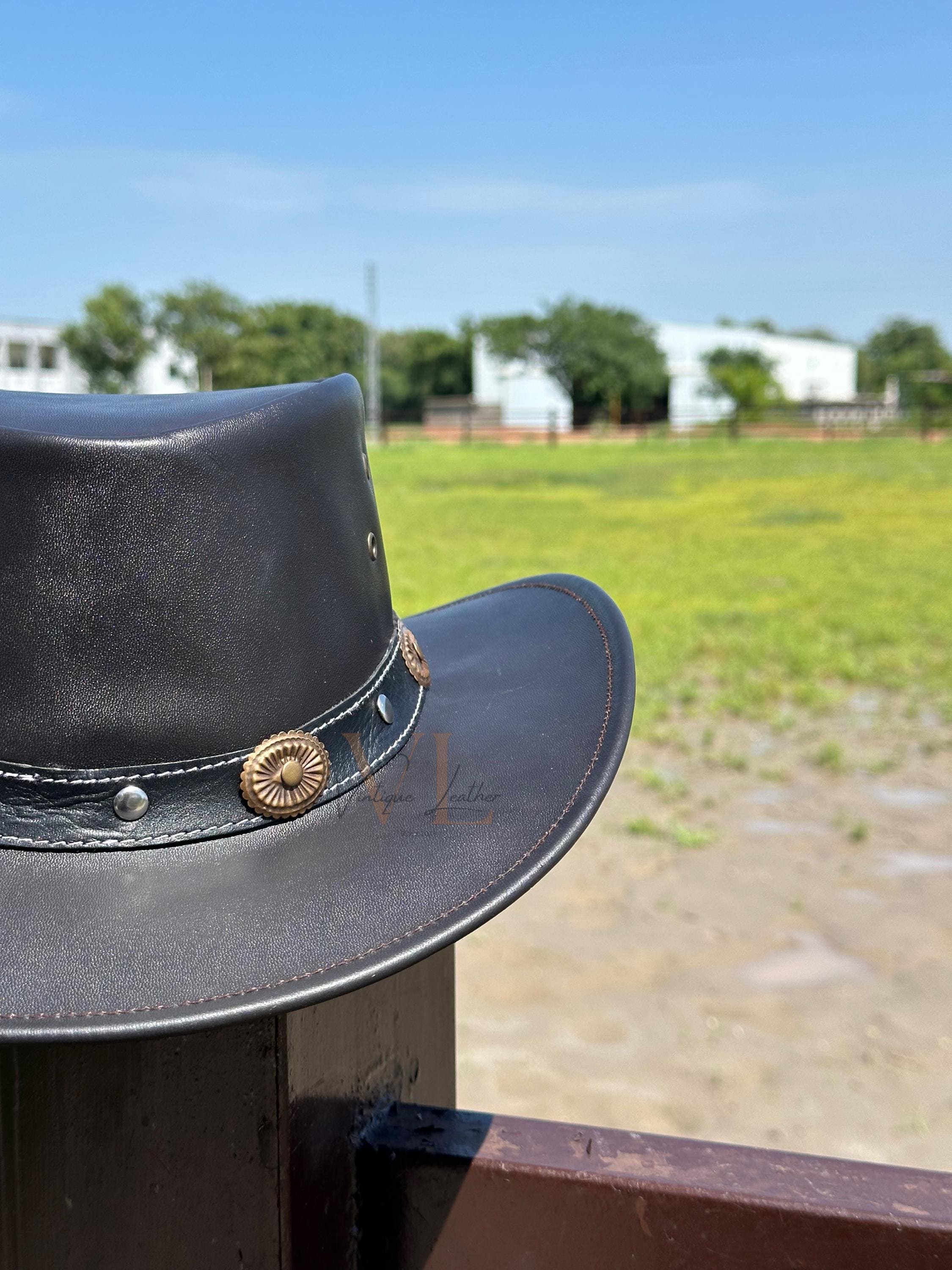Men's Real Leather Cowboy Western Style Hat Tan Vintage Style Cowboy ...