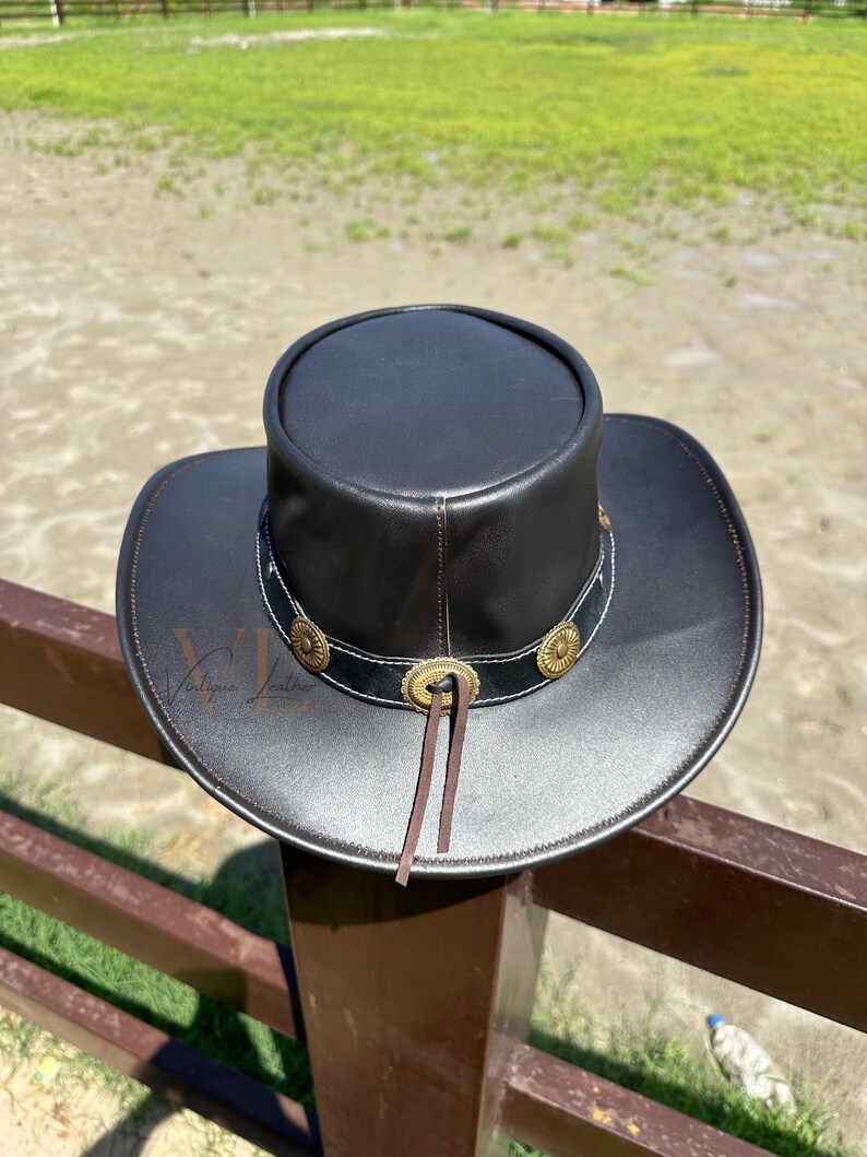 Men's Real Leather Cowboy Western Style Hat Tan Vintage Style Cowboy ...