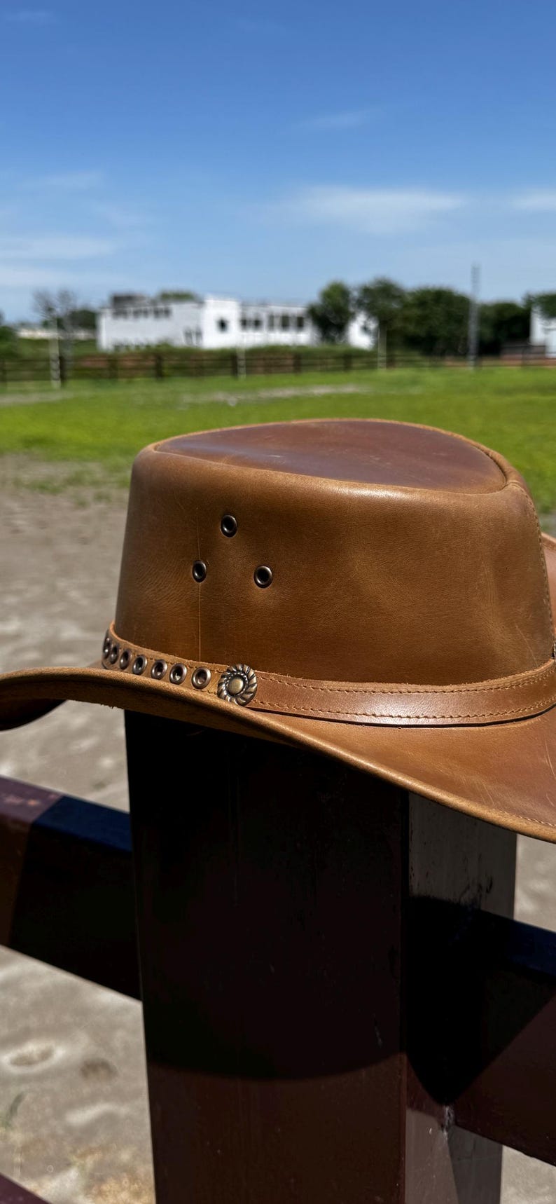Vintage Genuine Leather Cow Western Cowboy Brown Hat Handmade Cowboy ...