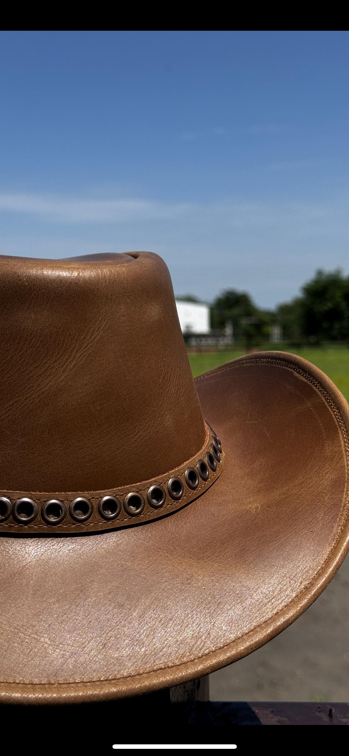 Vintage Genuine Leather Cow Western Cowboy Brown Hat Handmade Cowboy ...