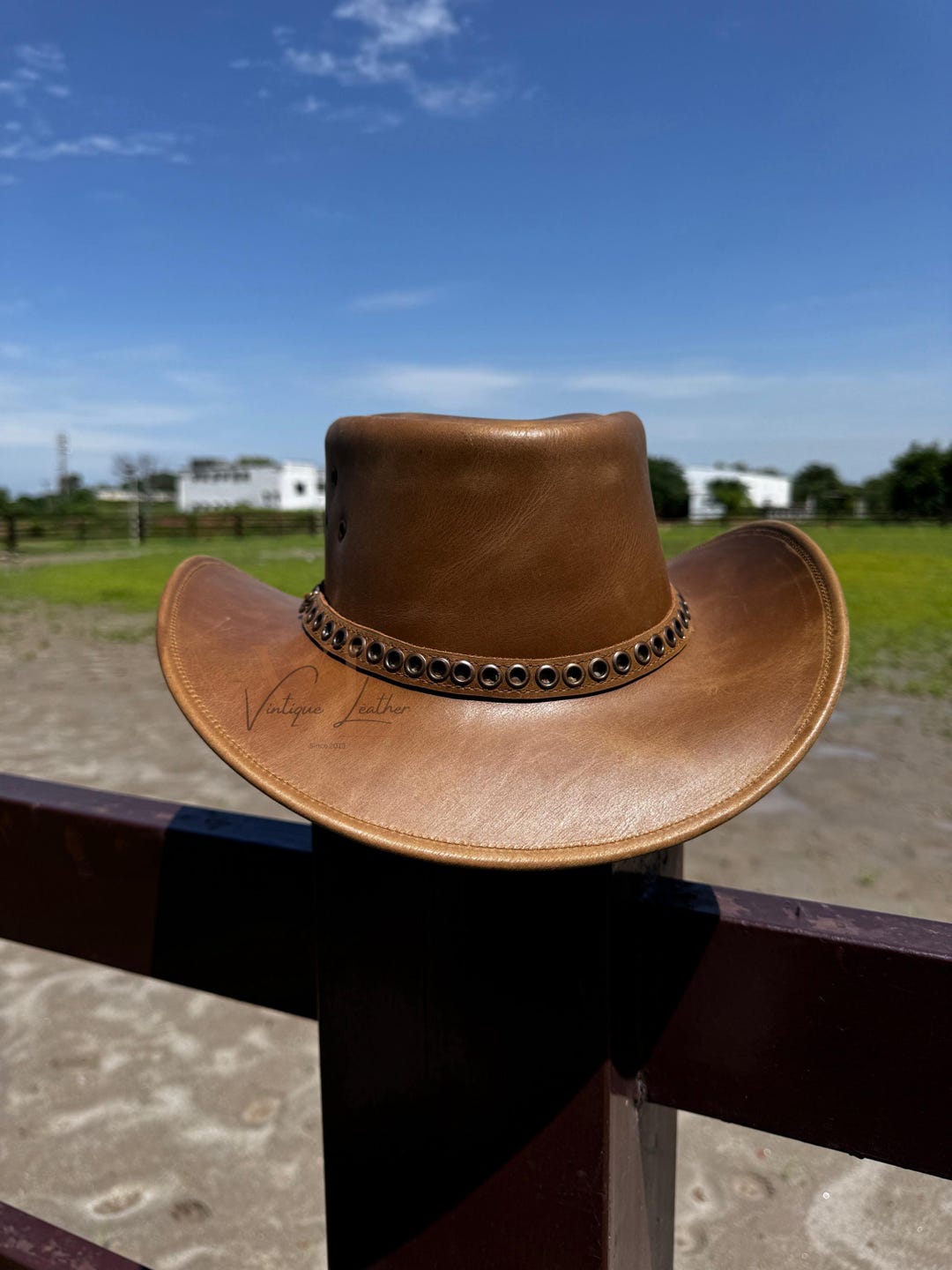 Vintage Genuine Leather Cow Western Cowboy Brown Hat Handmade Cowboy ...