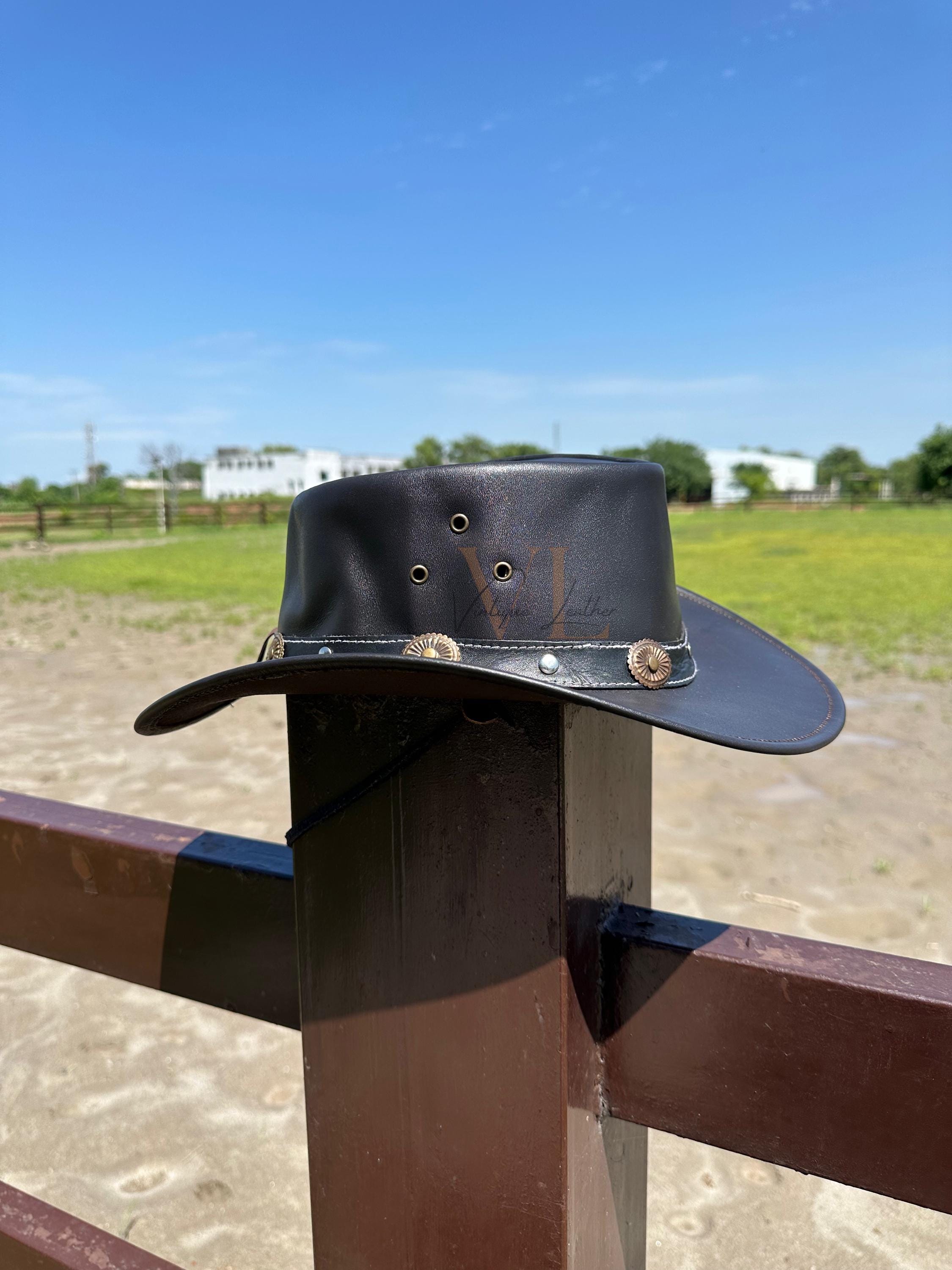 Men's Real Leather Cowboy Western Style Hat Tan Vintage Style Cowboy ...
