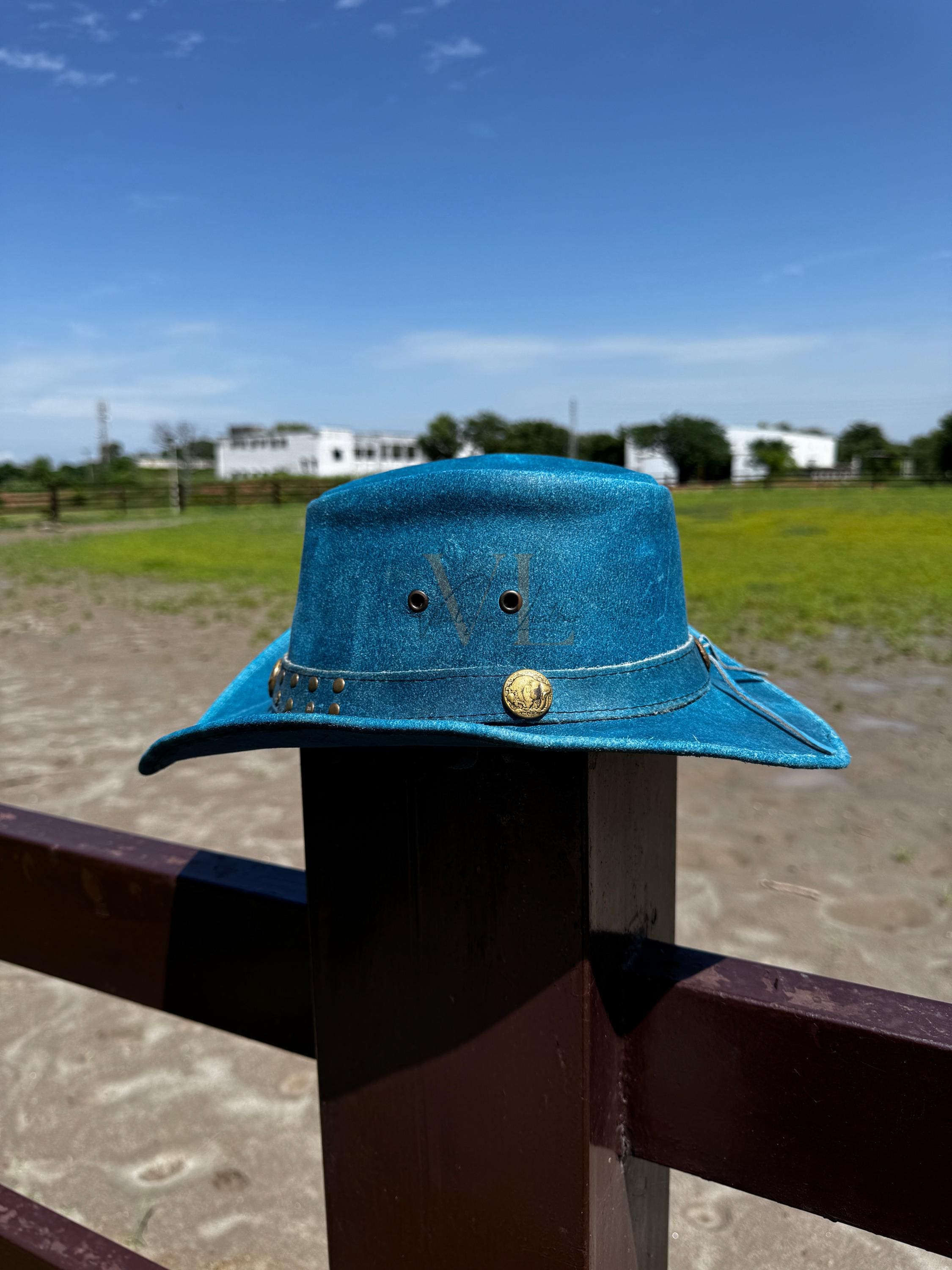 Vintage Blue Cowboy Leather Hat Crazy Horse Bush Hats Unisex Western ...