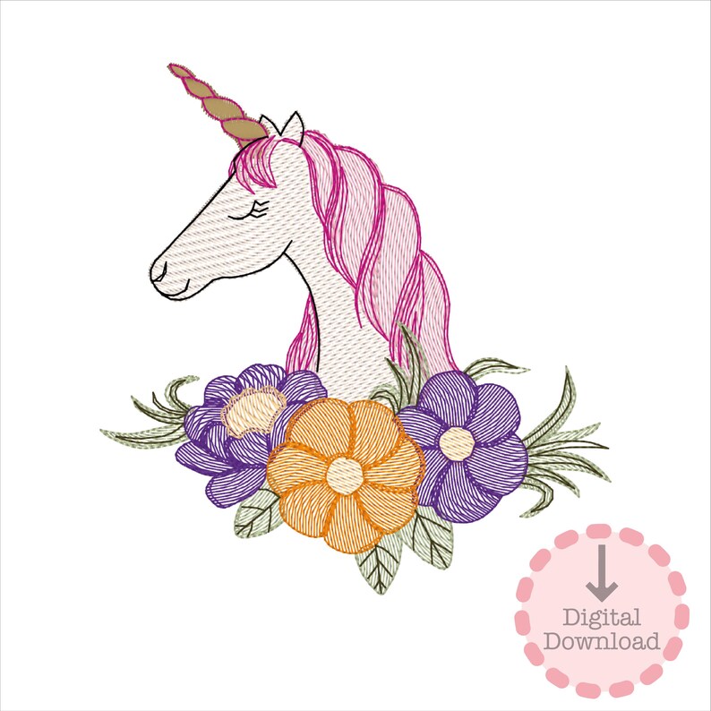 Sweety Unicorn Machine Embroidery Designs, Flowers Unicorn Embroidery ...