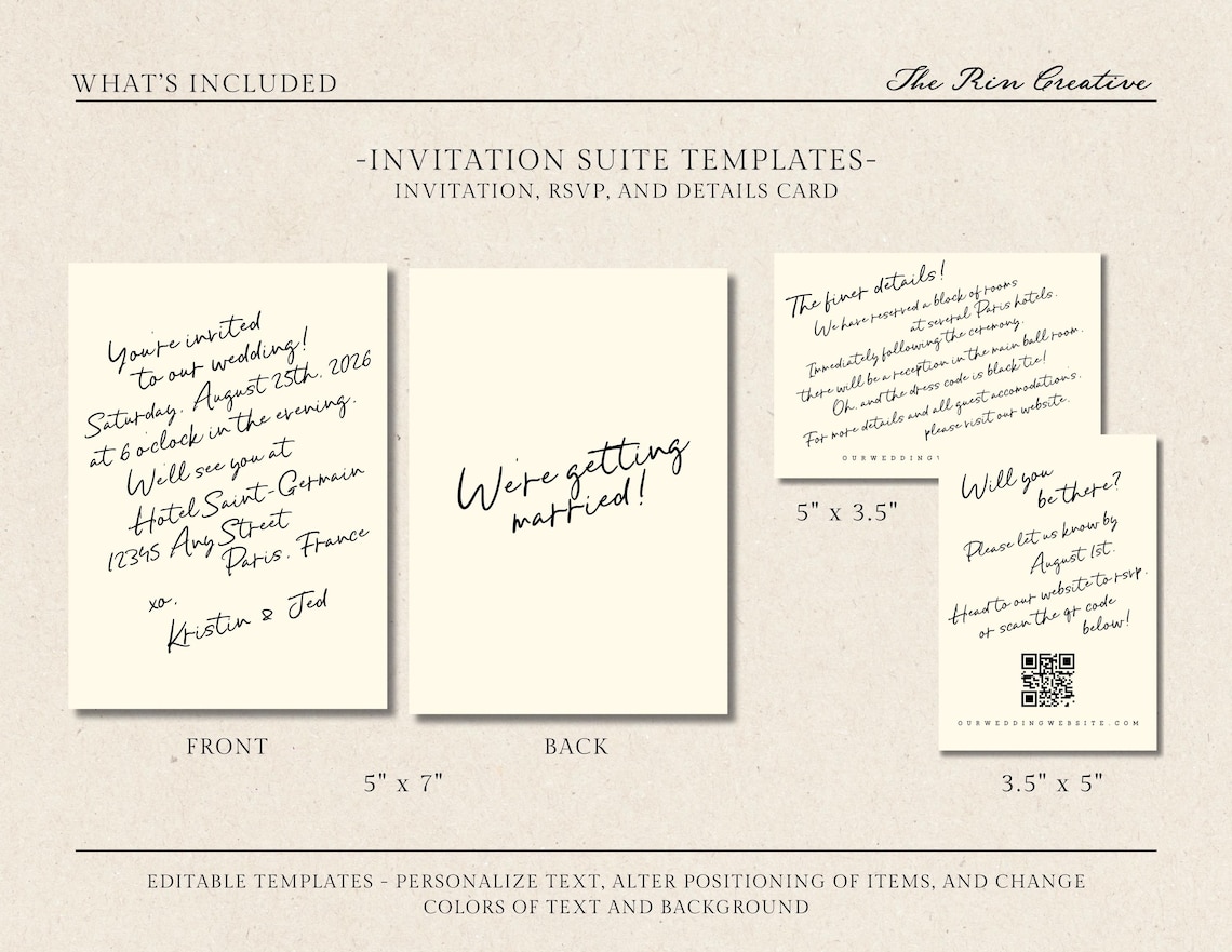 Handwritten Wedding Invitation Suite Template, Modern Wedding Invite ...