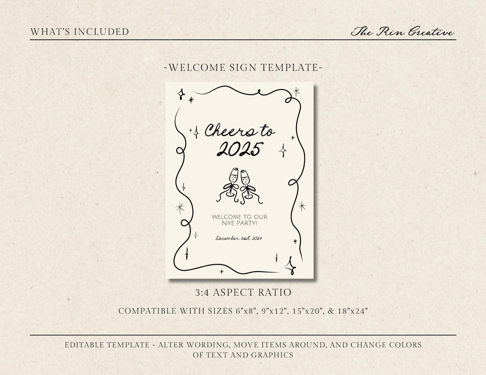 New Years Eve Welcome Sign Template, NYE Party Sign, Trendy NYE Welcome ...