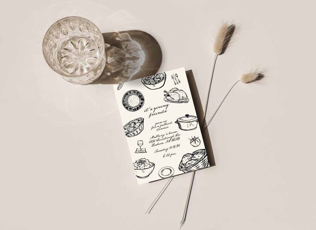 Hand Drawn Friendsgiving Invitation Template for Dinner Party With ...