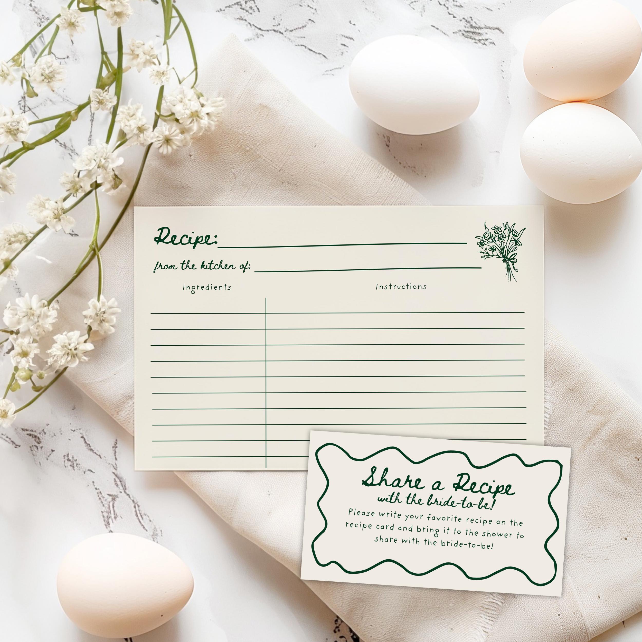 Recipe Card Template, Bridal Shower Recipe Card Insert, Recipe Request ...