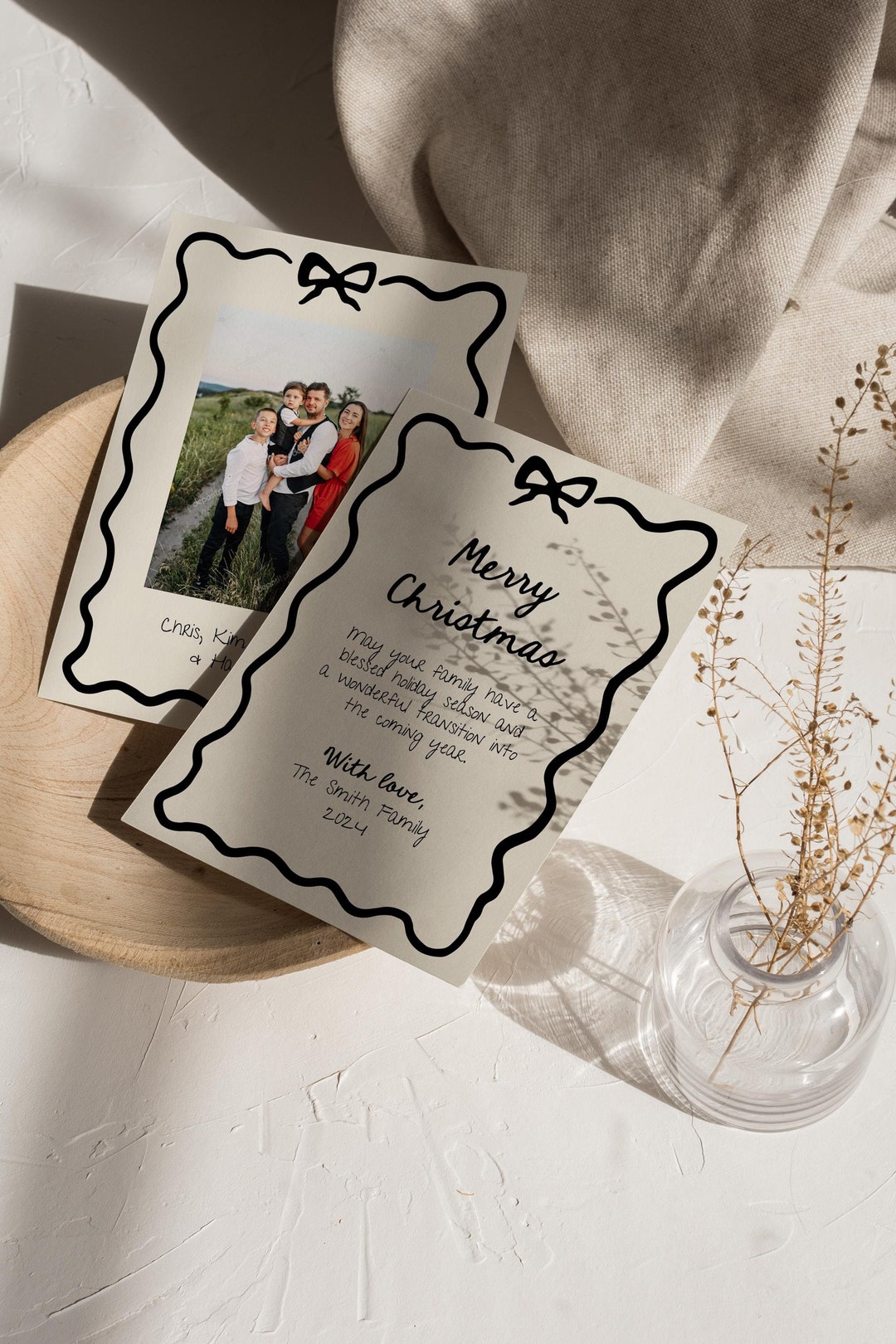 Handwritten Christmas Card Template for Holiday Card With Family Photo ...
