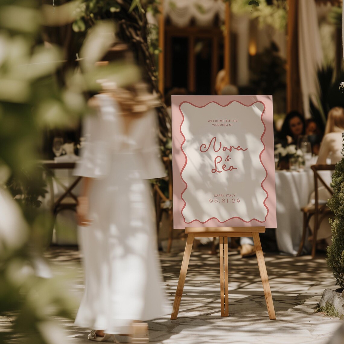 Wedding Welcome Sign Template, Wavy Welcome Sign, Striped Wedding Sign ...