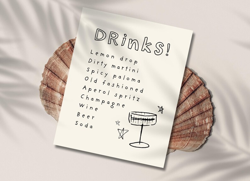 Editable Drinks Menu Template Bar Sign Cocktail List Quirky Hand Drawn ...