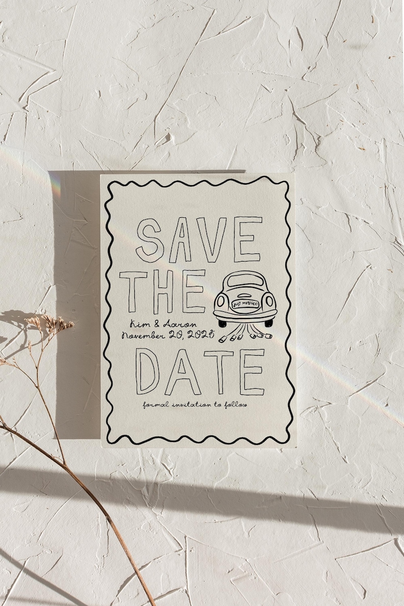 Editable Save the Date Template 5x7 Card Invite Wavy Border Whimsical ...