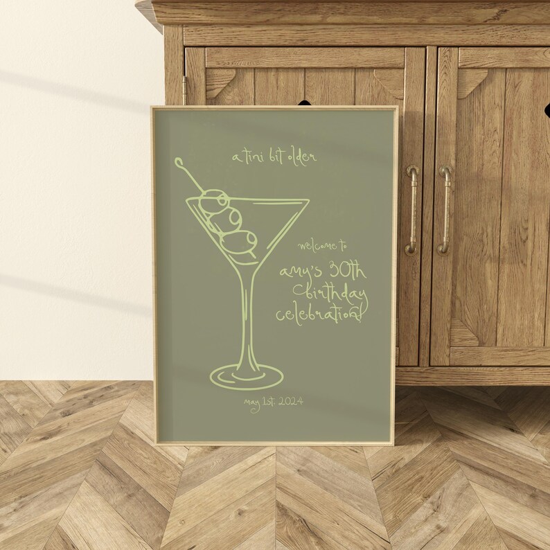 Editable A Tini Bit Older Birthday Welcome Sign 18x24 Martini Glass ...