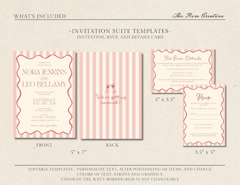 Wedding Invitation Suite Template, Modern Wedding Stationary, Whimsical ...