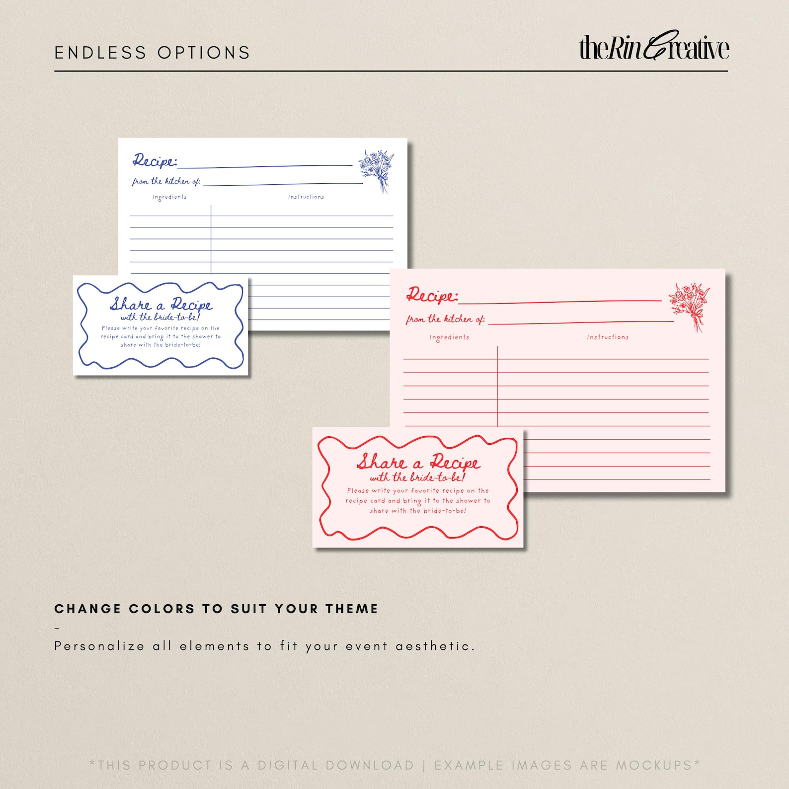 Recipe Card Template, Bridal Shower Recipe Card Insert, Recipe Request ...