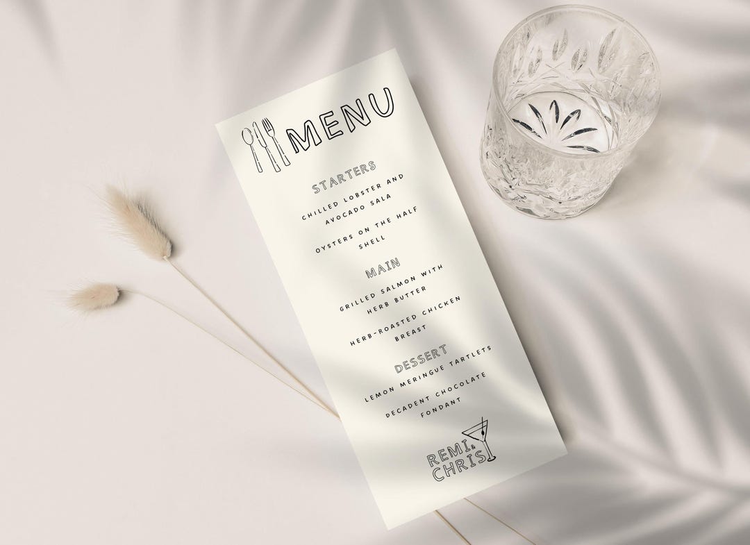 Editable Menu Template Wedding Suite Hand Drawn Illustrated Quirky ...