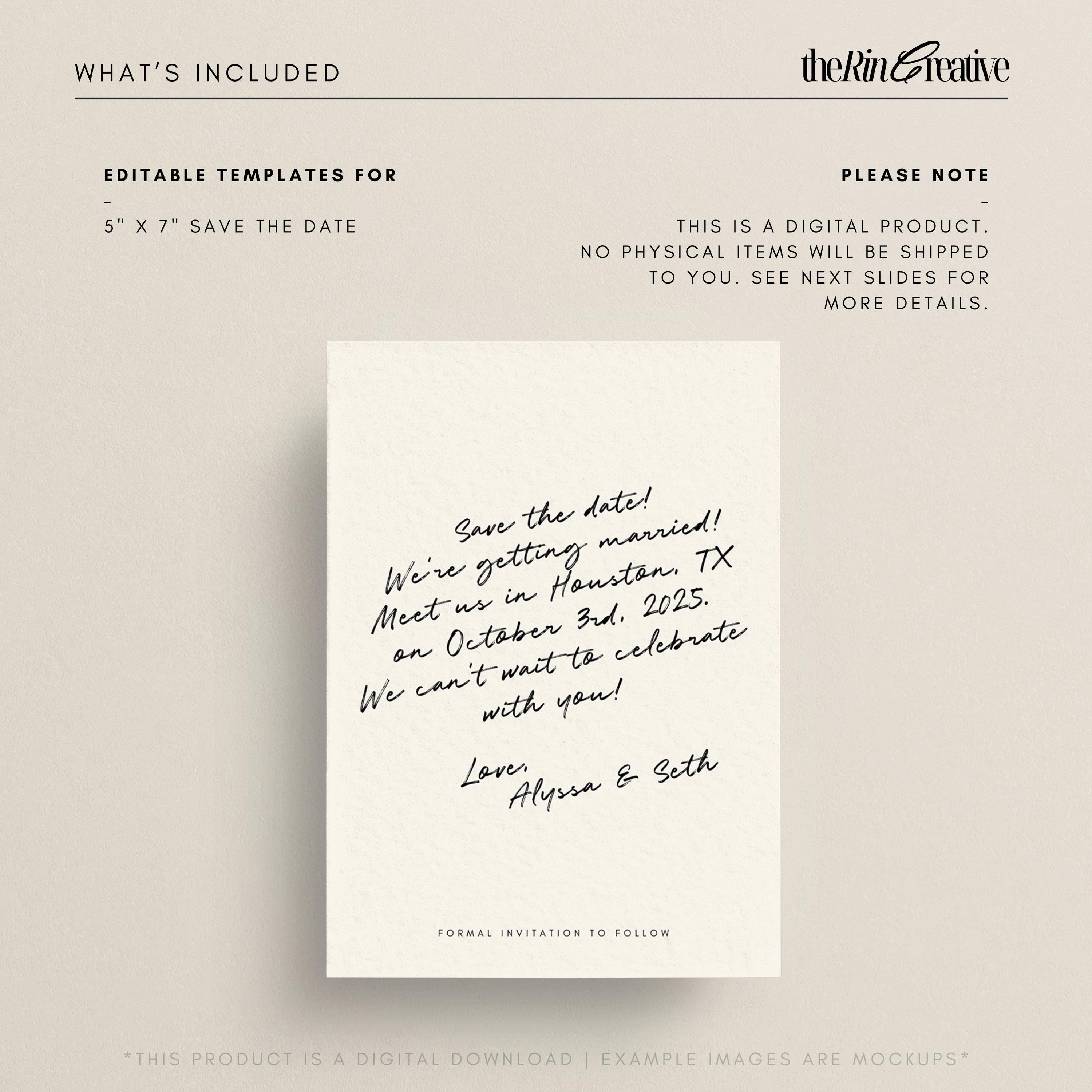 Handwritten Save the Date Template, Handwritten Invite, Modern Wedding ...
