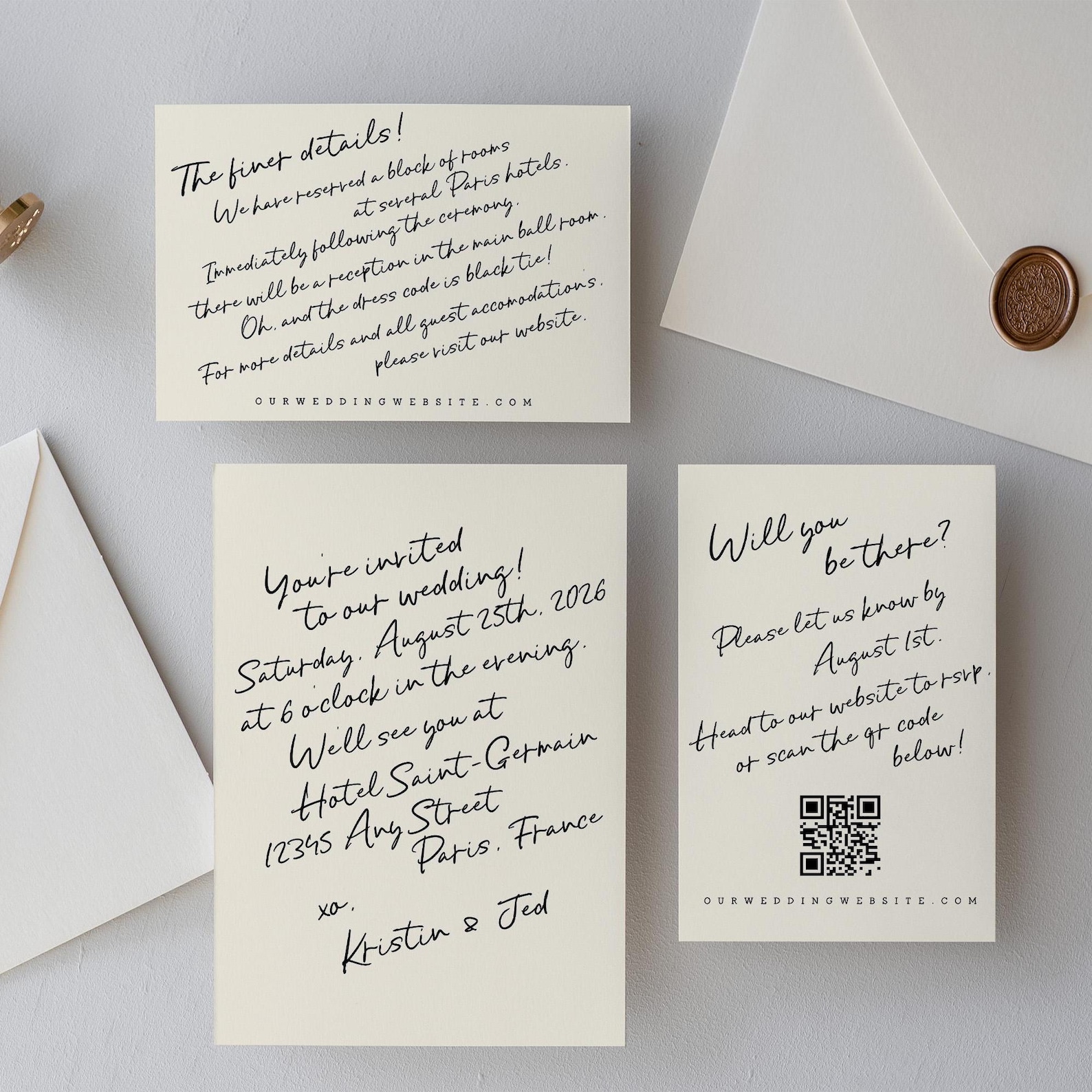 Handwritten Wedding Invitation Suite Template, Modern Wedding Invite ...