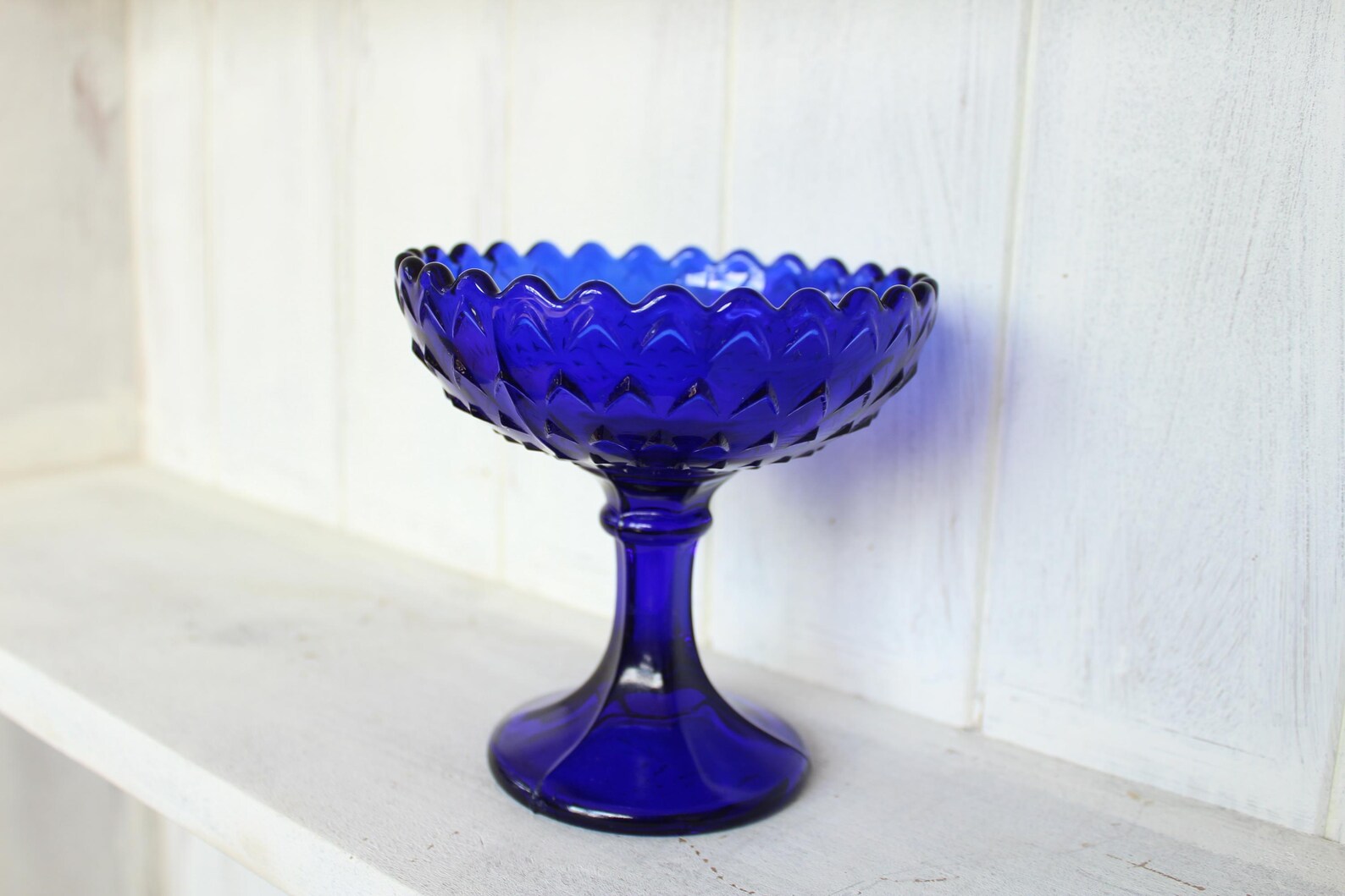Vintage Cobalt Blue Glass Bowl Pedestal Bowl Decorative Glass Bowl - Etsy