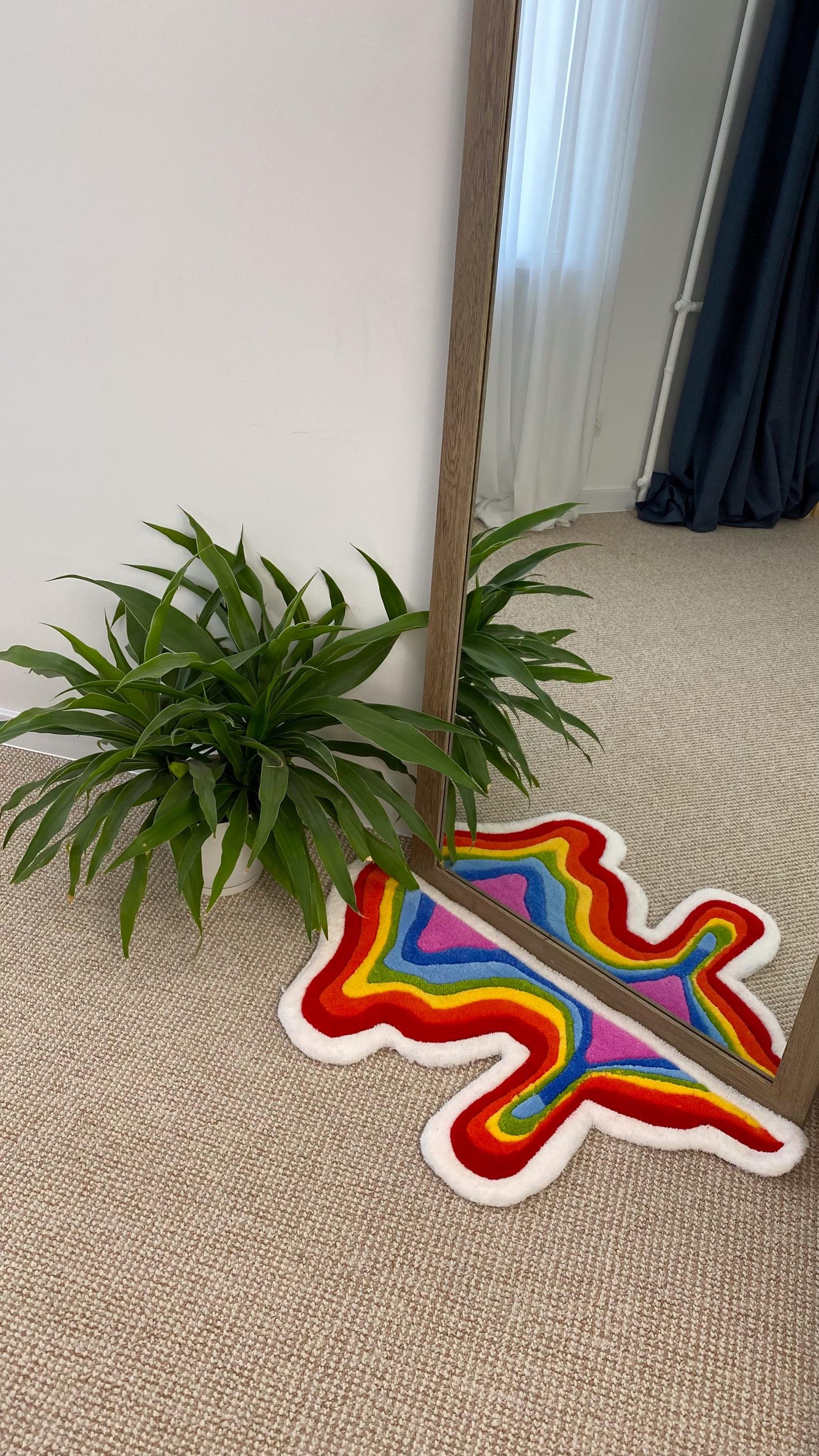 Drippy Fluid Rainbow Fluffy Tufted Mirror Rug , Custom Tufted Rug ...
