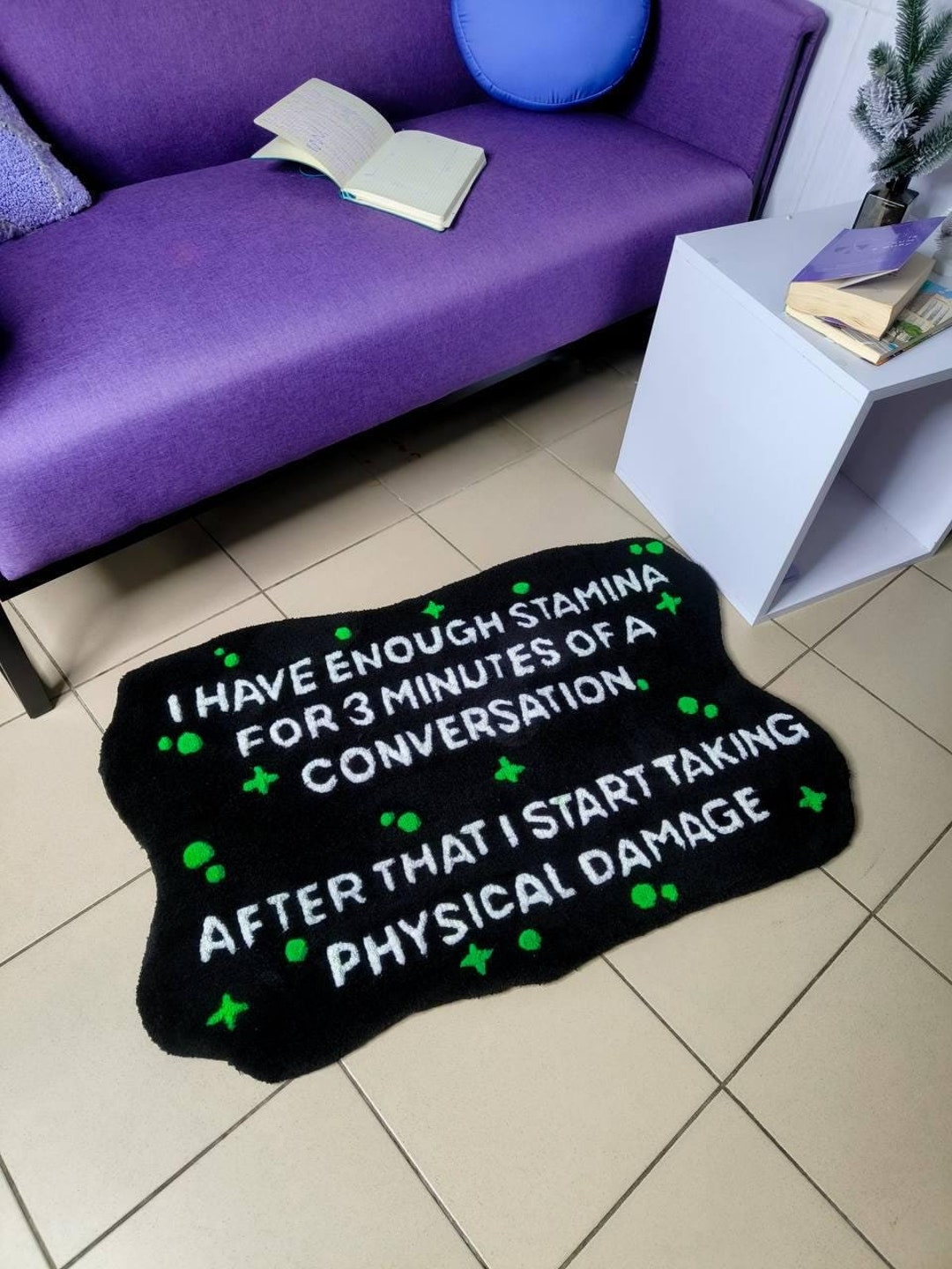 Tufted Glow-in-the-dark Rug With Quote "i Have Enough Stamina" Handmade ...