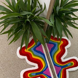 Drippy Fluid Rainbow Fluffy Tufted Mirror Rug , Custom Tufted Rug ...