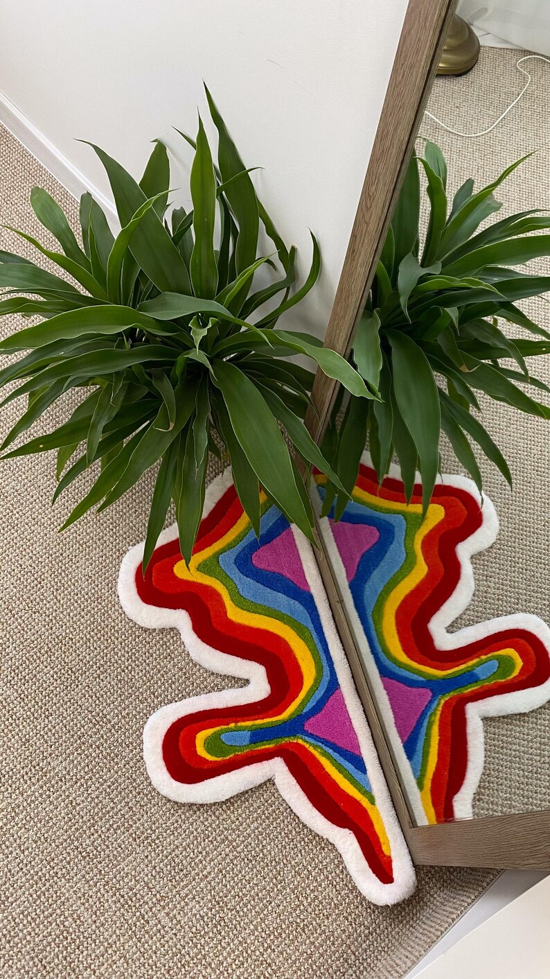 Drippy Fluid Rainbow Fluffy Tufted Mirror Rug , Custom Tufted Rug ...