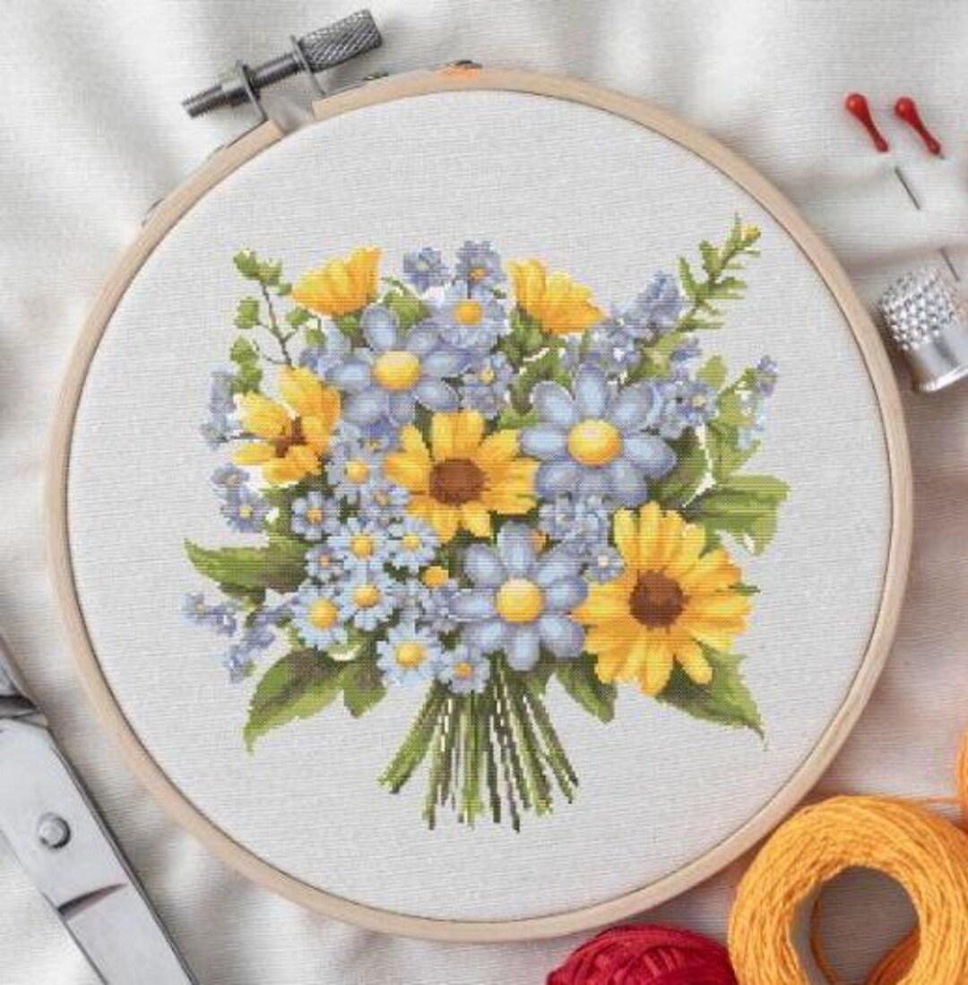 Flower Bouquet Cross Stitch Pattern PDF, Flowers Cross Stitch Pattern ...