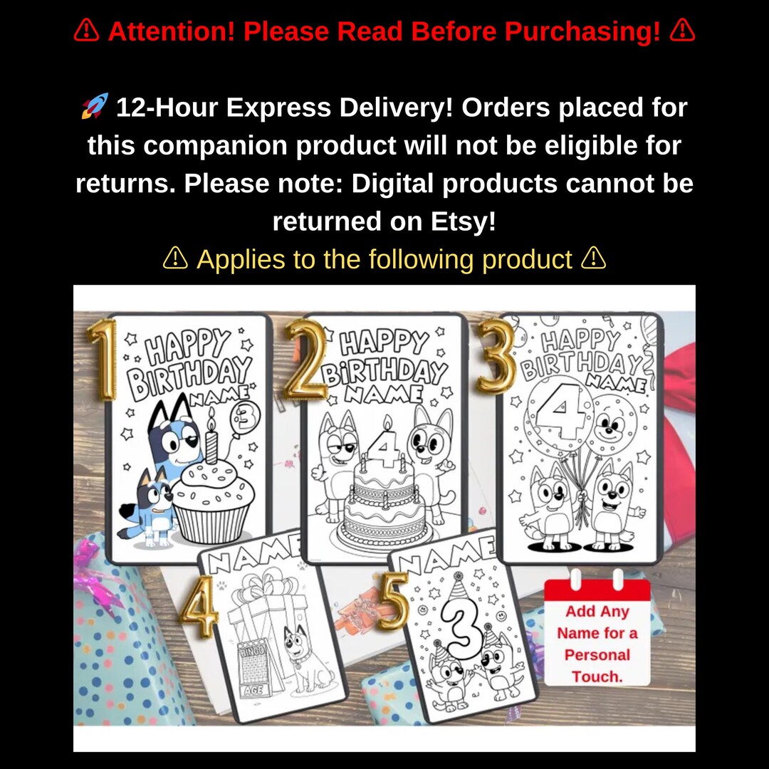12-hour Delivery | Personalized Bluey Coloring Pages | Fast Digital ...