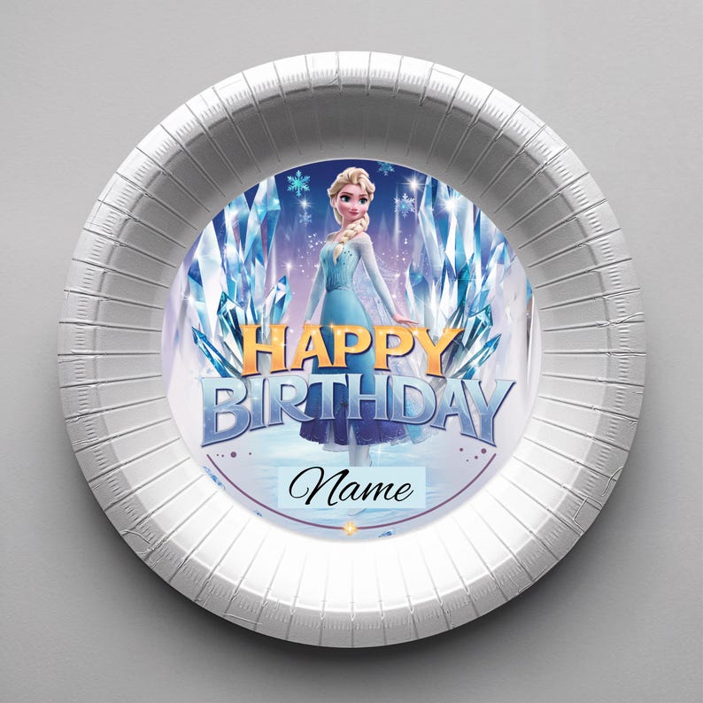 Elsa Frozen Happy Birthday Sticker Pack, Disposable Straw, Plate, Cup ...